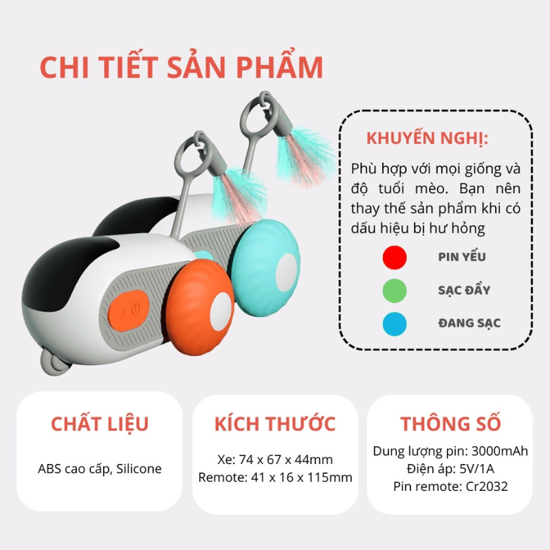 Đồ Chơi Chó Mèo Xe Điện Điều Khiển Từ Xa Sạc USB PetQ – Paddy Pet Shop